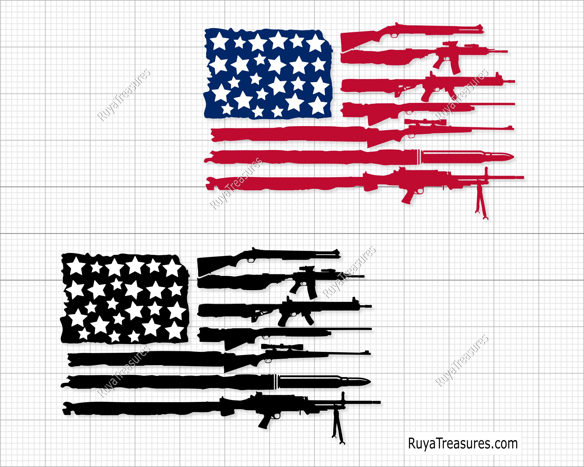 USA Flag Rifle Svg, 2A Gun Rights Clipart, American Gun Flag Svg