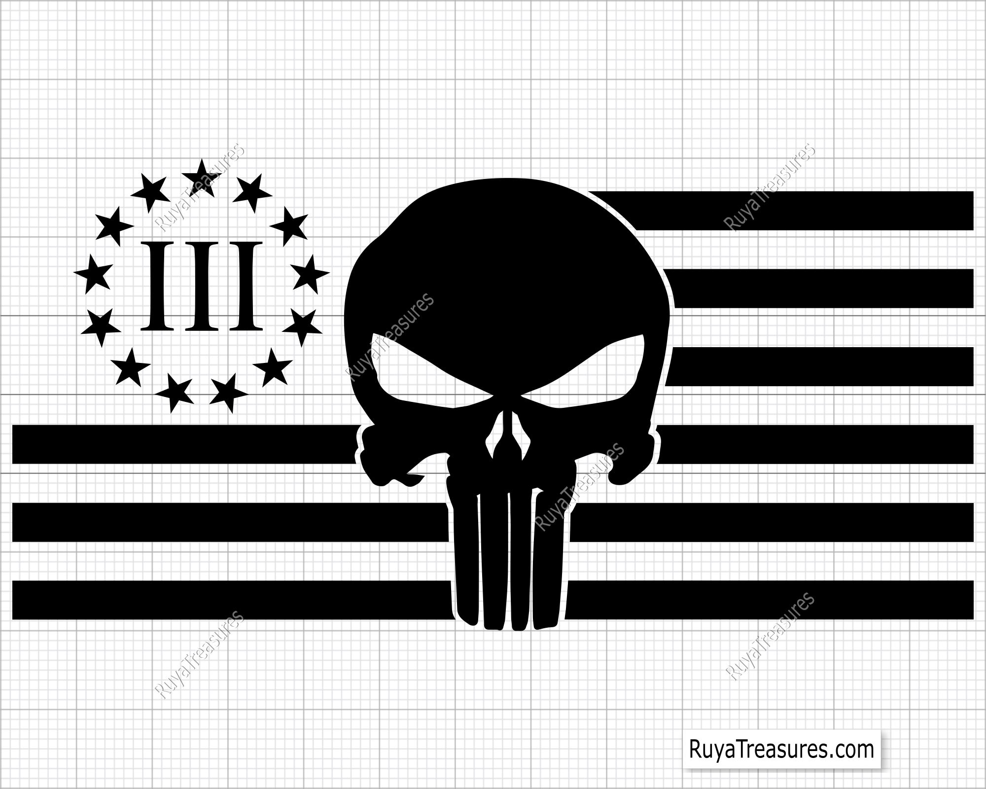 Free 3 Percenter Stars Skull Svg, 3 Betsy ross FLag | Patriotic Design