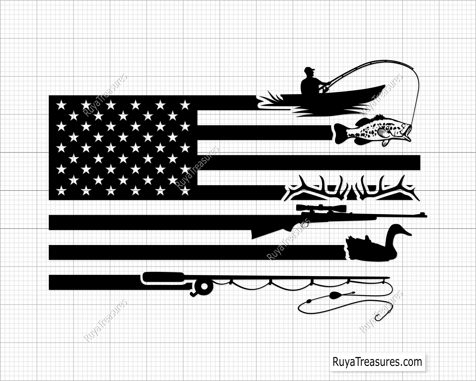 Hunting Fishing Flag Svg, Hunting Svg, Fishing Svg, Nature Lover Svg