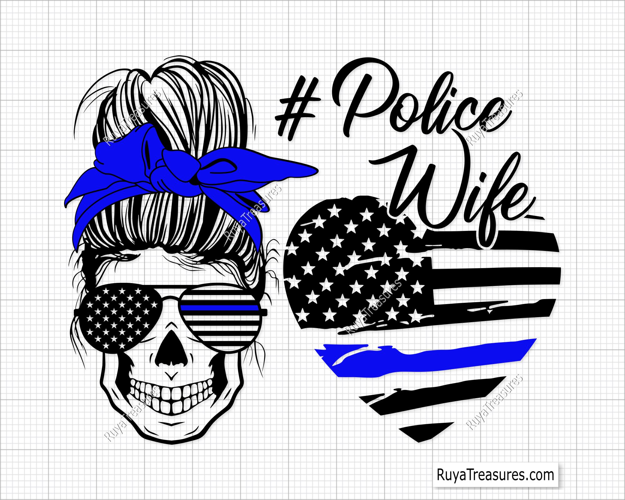 Messy Bun Police Wife Svg, Thin Blue Line Wife Svg, Cop Wife Svg