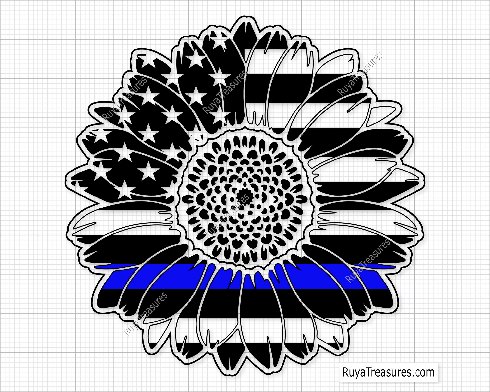 Sunflower Thin Blue Line Svg, Police Sunflower Svg, Back the Blue Flow