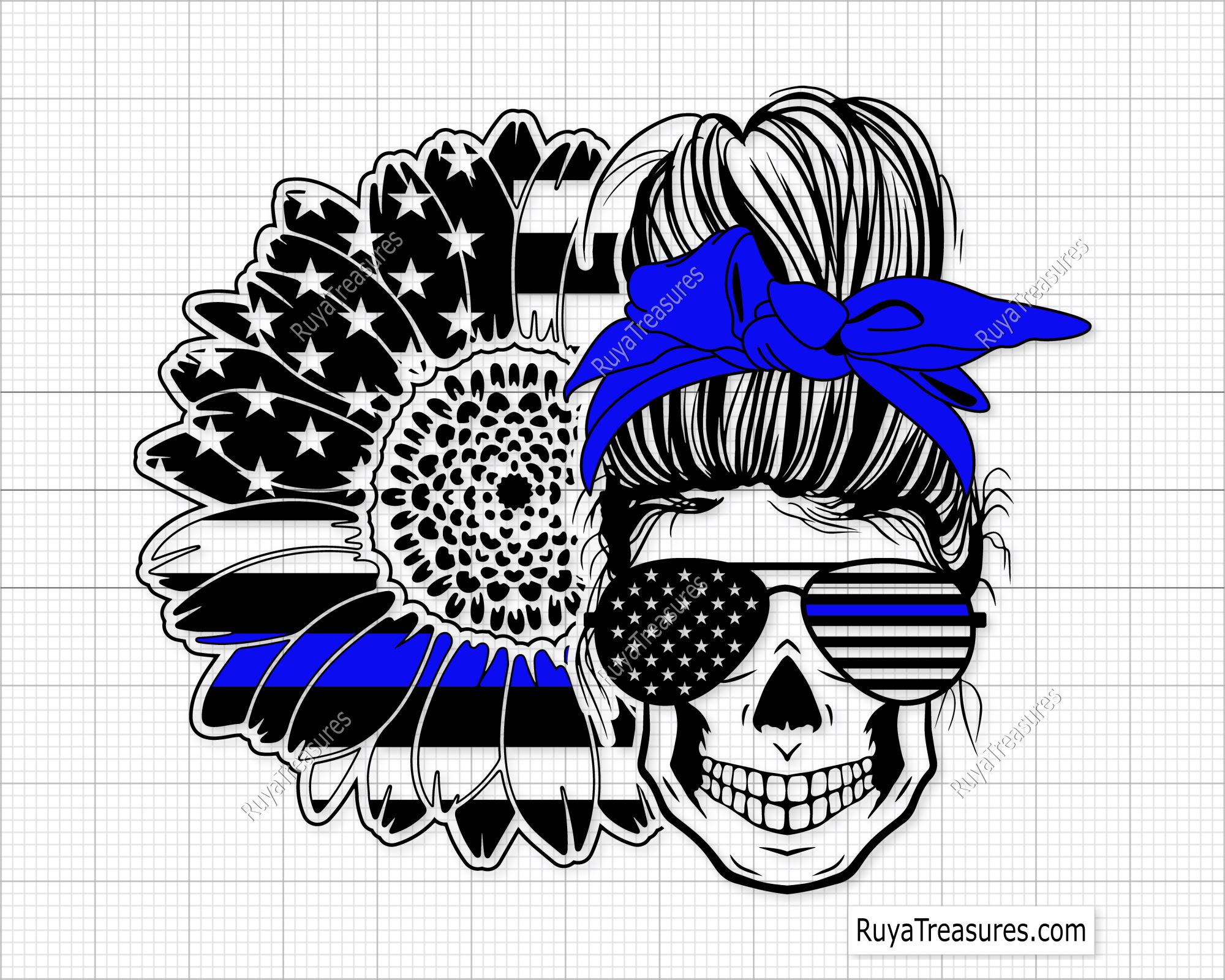 Sunflower Thin Blue Line Svg, Police Support Svg, Back The Blue Floral