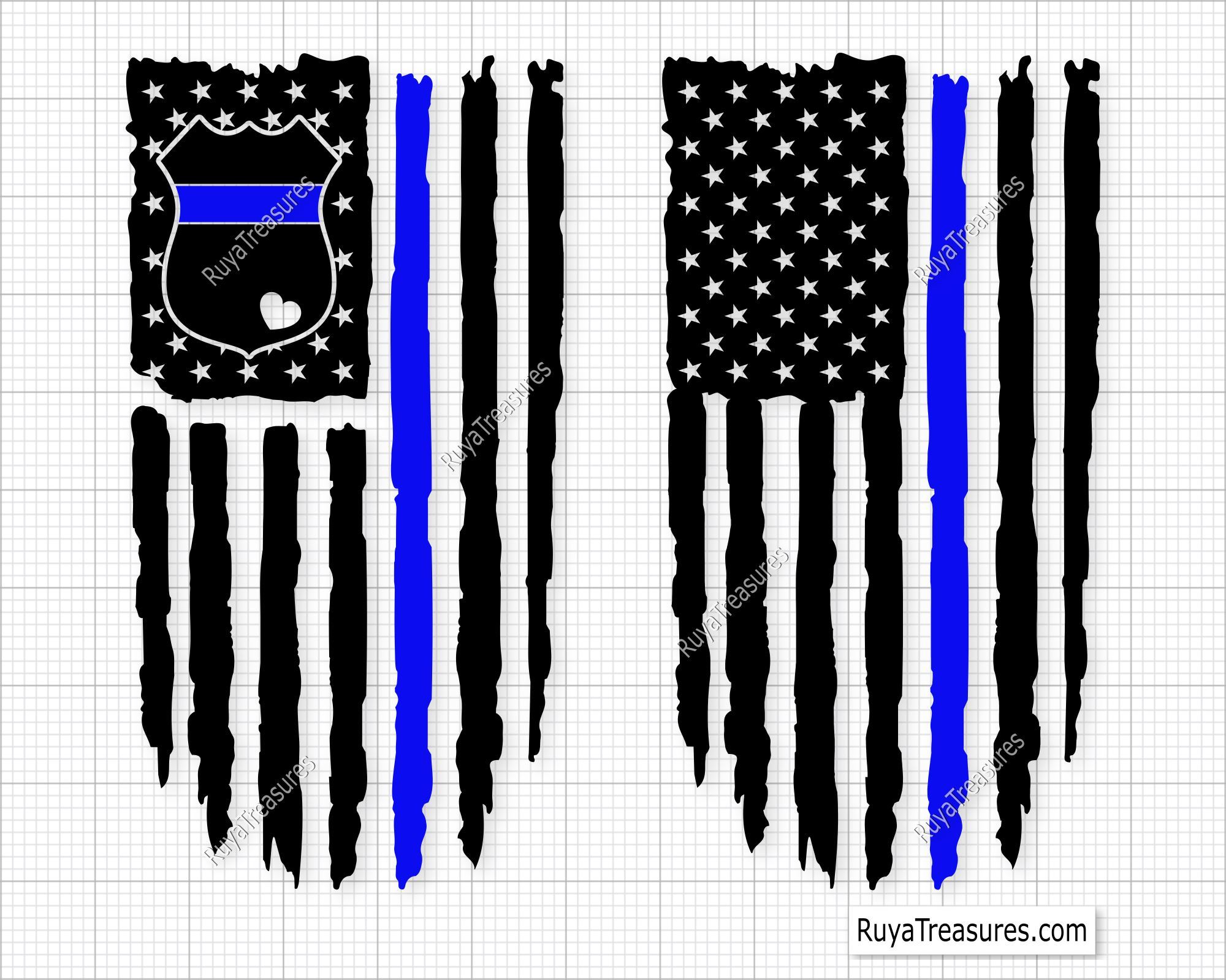 Thin Blue Line Badge Flag Svg, Police Badge Flag Svg, Police Officer S