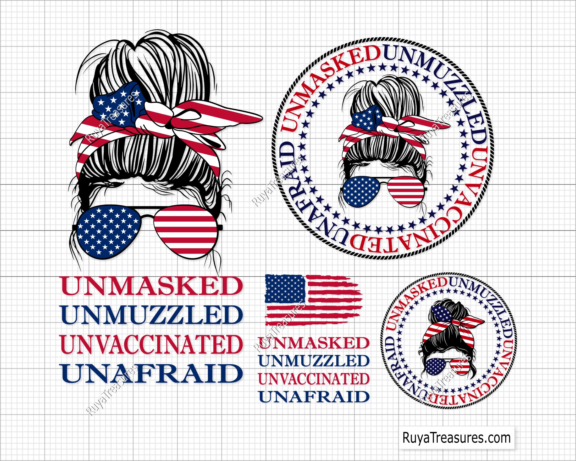 Unmasked Unvaccinated Unmuzzled Unafraid Svg, Freedom Svg, Patriotic S