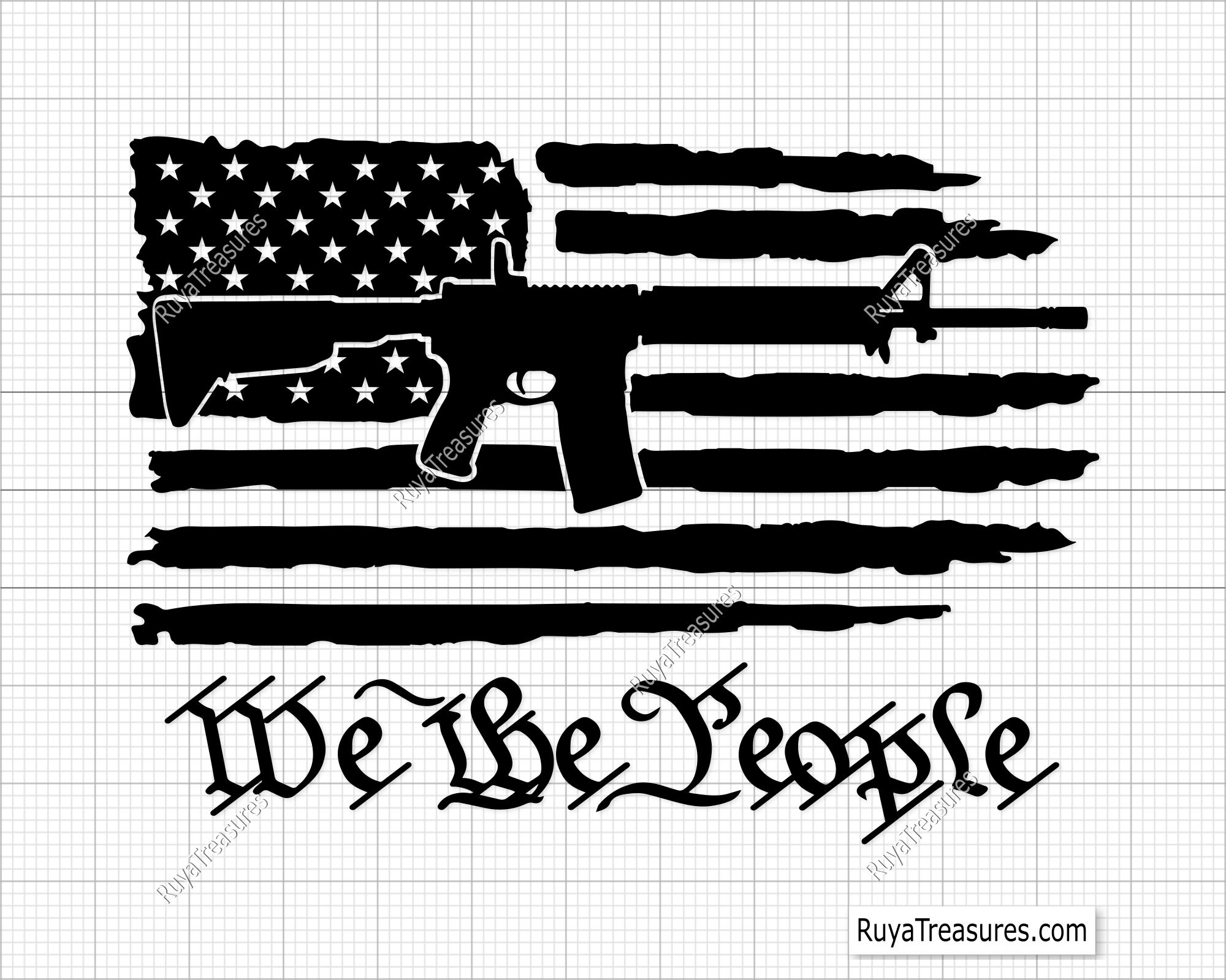 Distressed Flag with AR-15 Svg, We the People Svg, Freedom Svg, AR-15